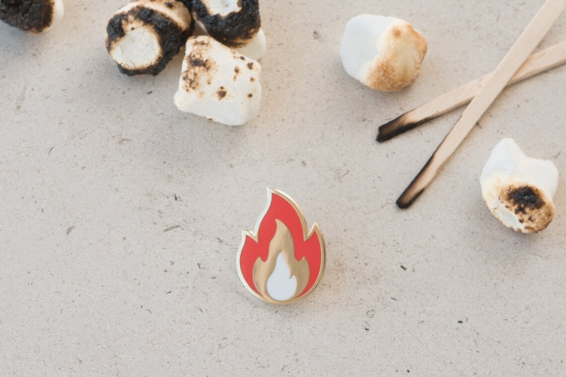 Flame Enamel Lapel Pin // Gold / Lit / Fire / Flame Emoji / - Etsy