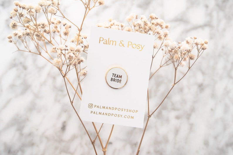Team Bride Enamel Lapel Pin // Palm and Posy / White / Gold / - Etsy