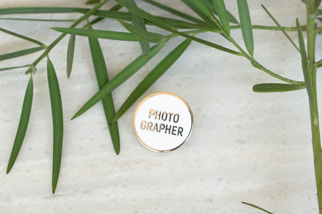 Photographer Enamel Lapel Pin // Palm and Posy / White / Gold ...