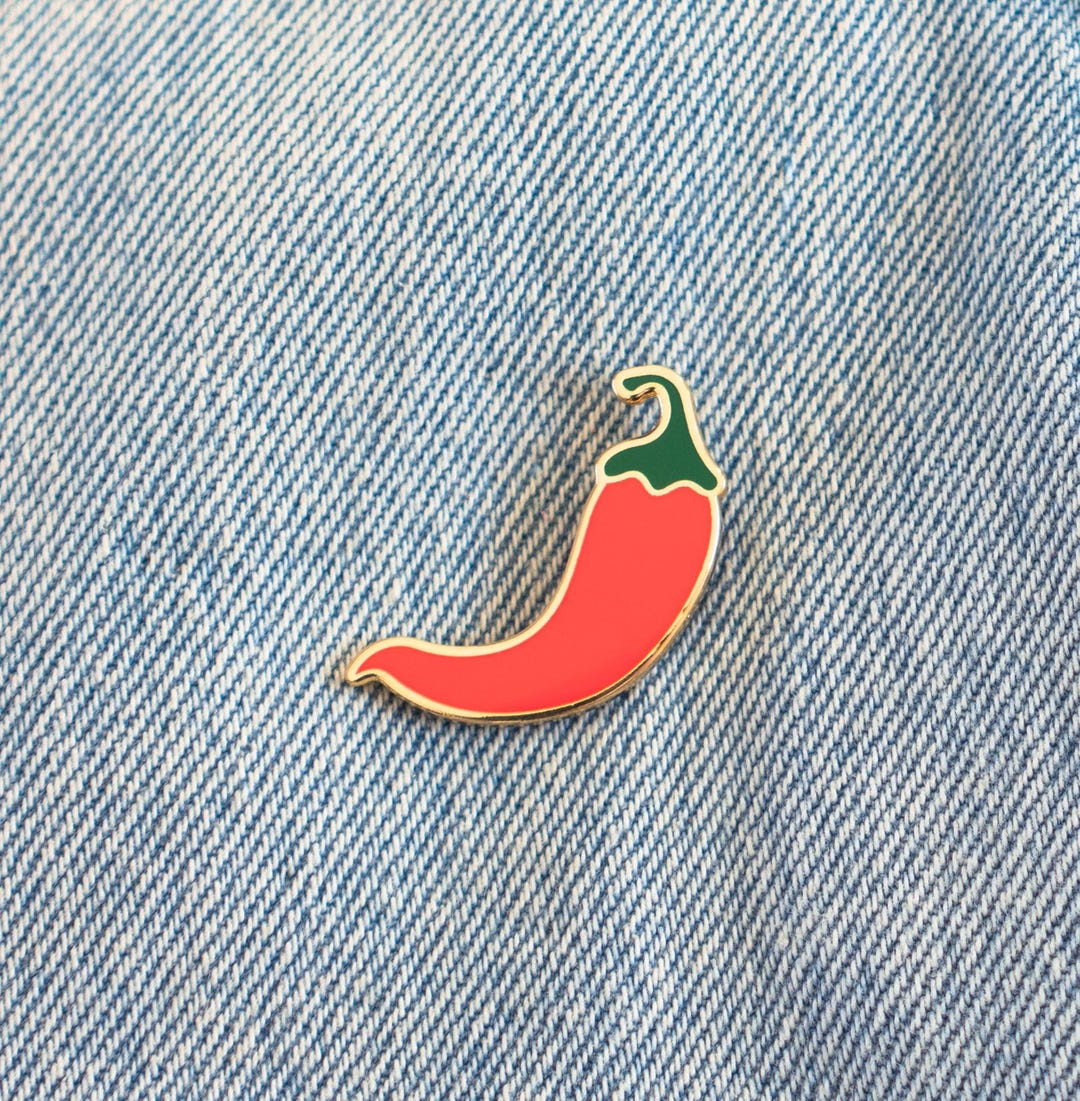 Chili Pepper Enamel Pin // Gold / Pepper Emoji / Hot Sauce / Flaming ...