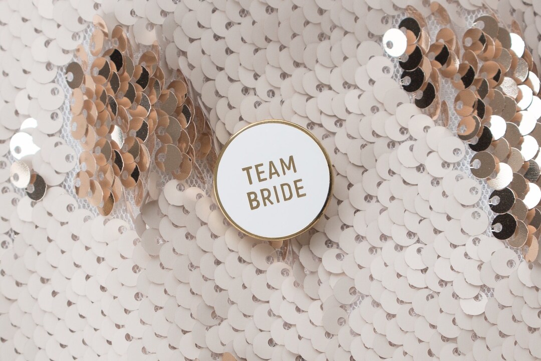 Team Bride Enamel Lapel Pin // Palm and Posy / White / Gold / Cloisonne ...
