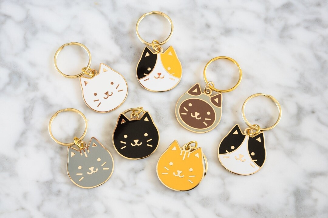 Kitty Enamel Keychains // Gold / Black Cat / White Cat / Orange Cat ...