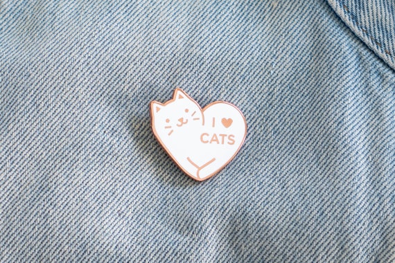 I Love Cats Enamel Pin // White / Copper / Cat Heart / Lapel | Etsy