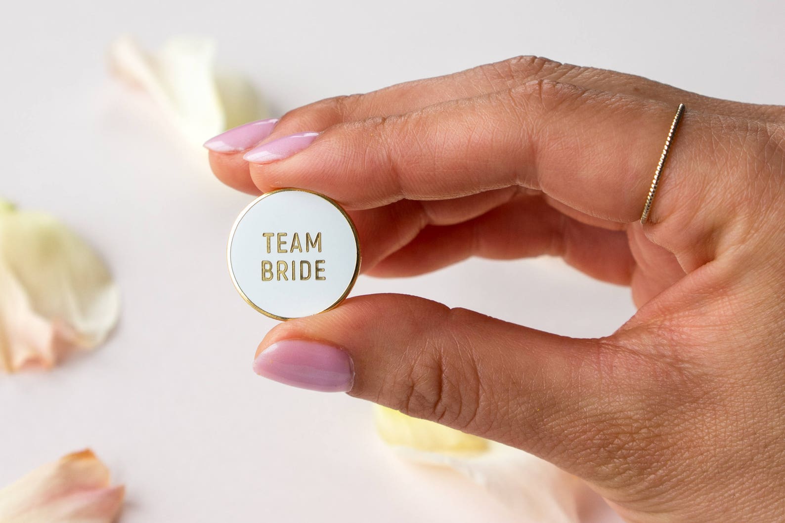 Team Bride Enamel Lapel Pin // Palm and Posy / White / Gold / - Etsy
