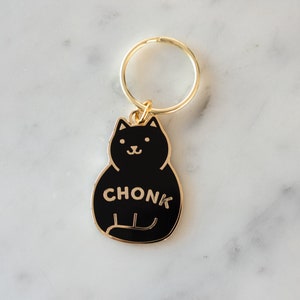 Chonk Enamel Keychain // Gold / Chonker / Chonky Cat / Black Cat ...
