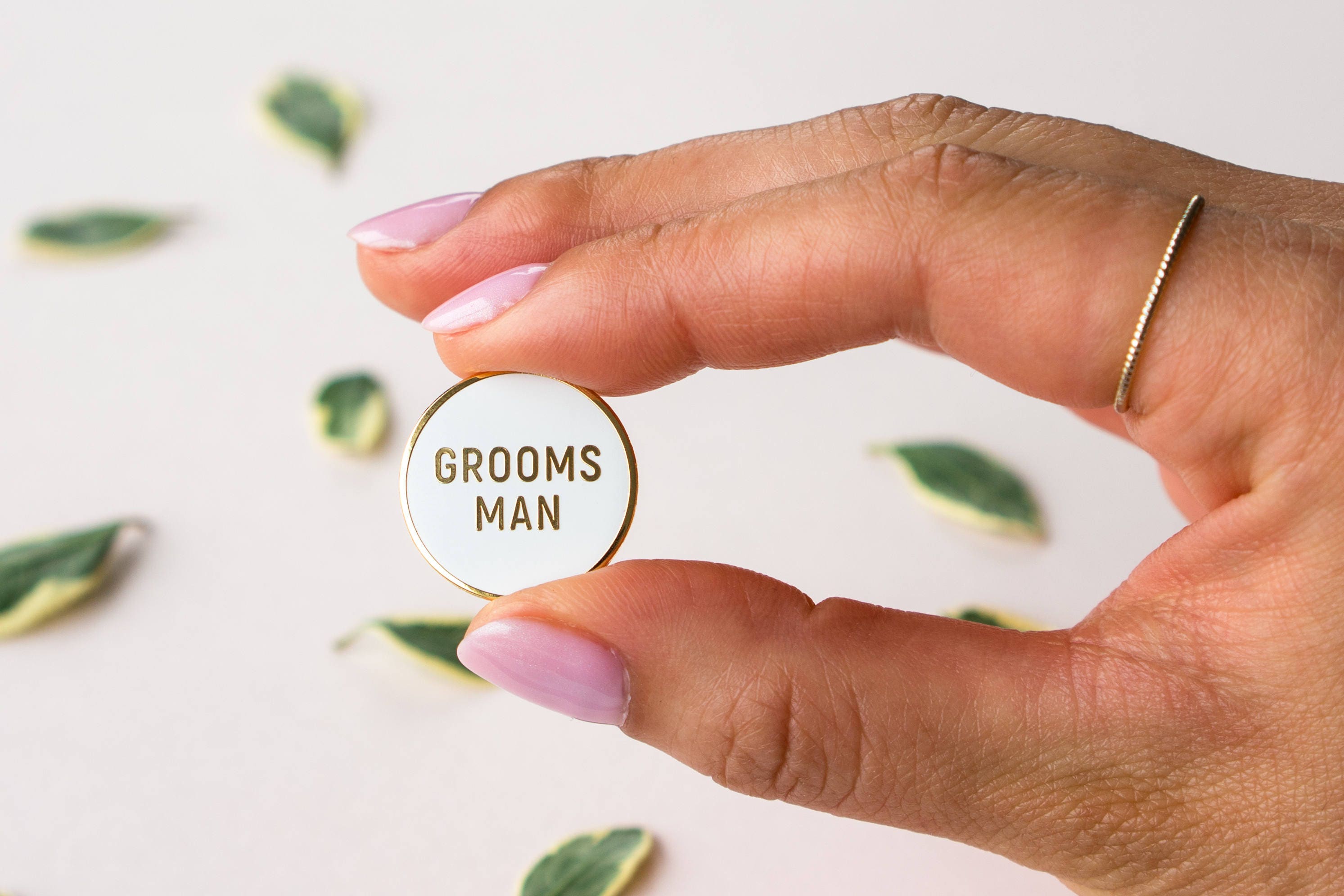 Groomsman Enamel Lapel Pin // Palm and Posy / White / Gold / - Etsy