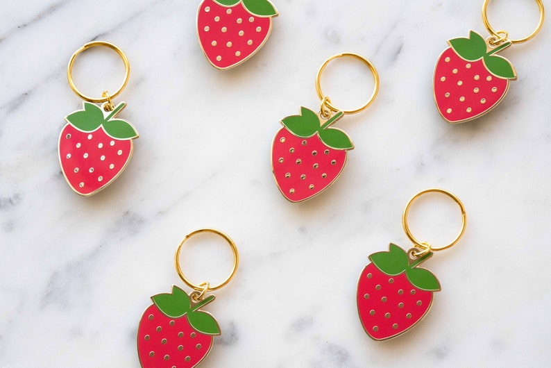 Strawberry Enamel Keychain // Gold / Emoji / Fruit / Key Chain | Etsy