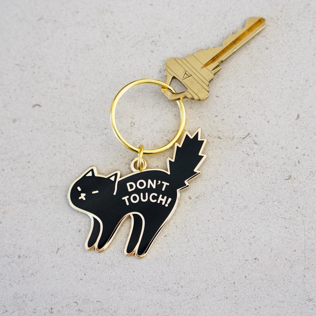 Don't Touch Cat Keychain // Gold / Grumpy Cat / Black Cat / Key Chain ...