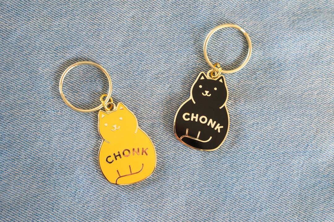 Chonk Enamel Keychain // Gold / Chonker / Chonky Cat / Black Cat ...