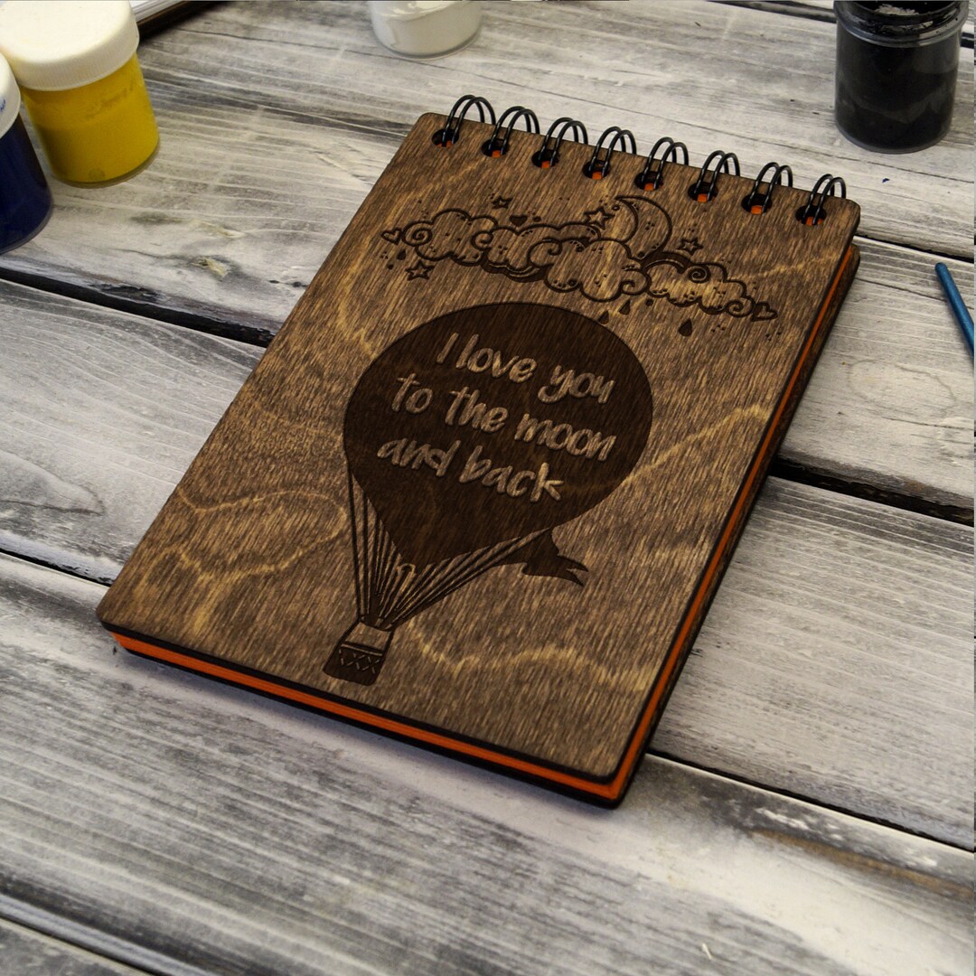 Lined Album Hot Air Balloon Print Binder Planner Spiral Notepad Wooden ...