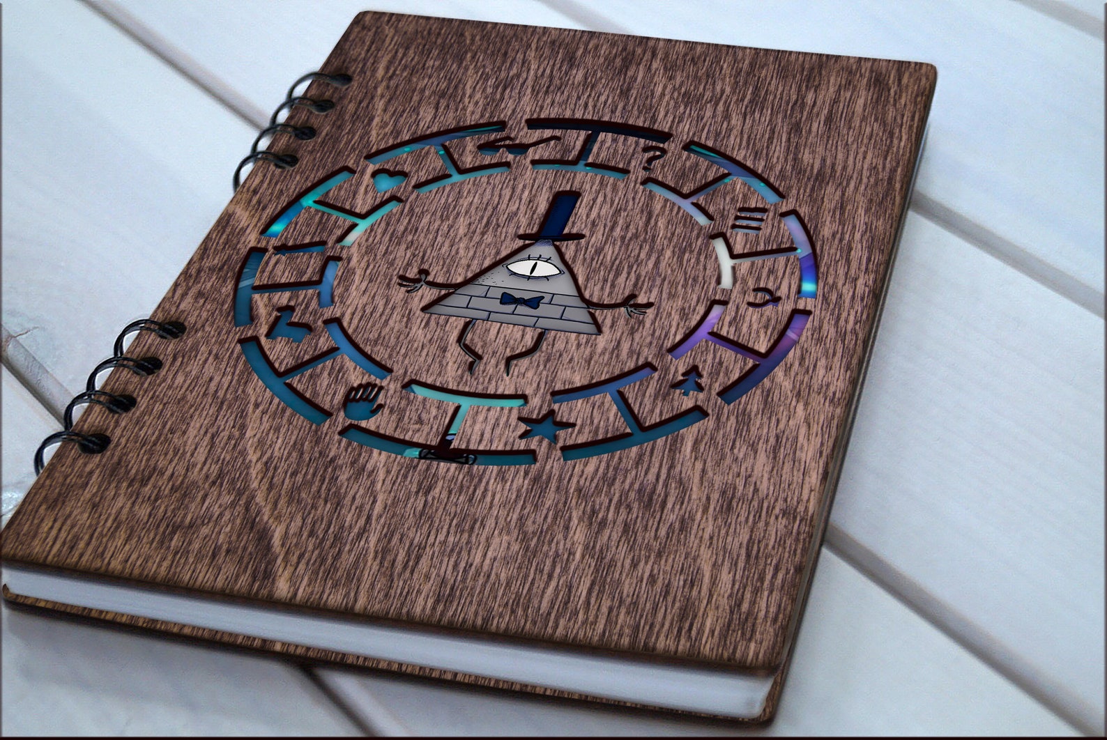 Wooden Notebook Gravity Falls Bill Cipher Handmade Album | Etsy