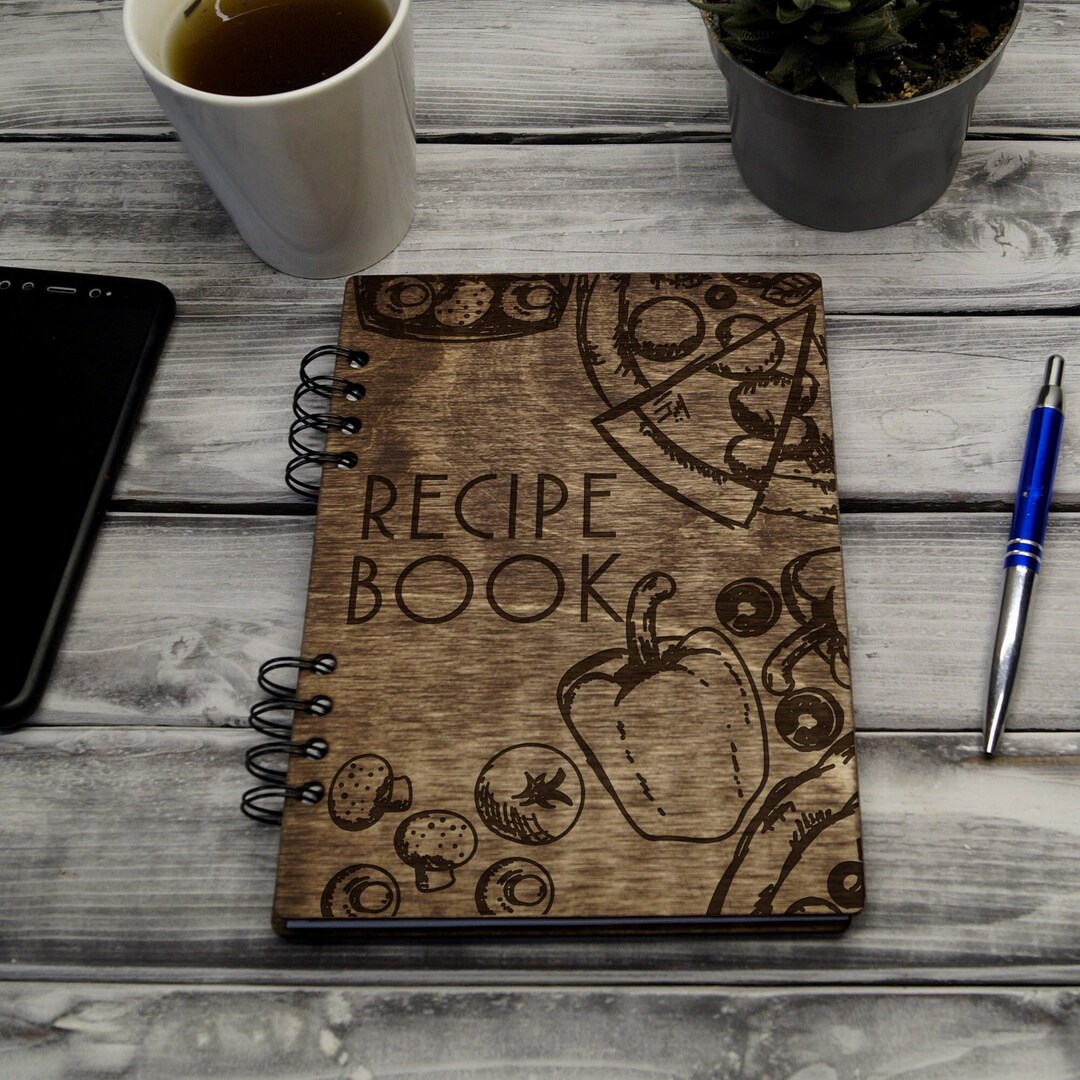 Lined Notepad Recipe Book Binder Diary Cookbook Spiral Scrapbook Wooden ...