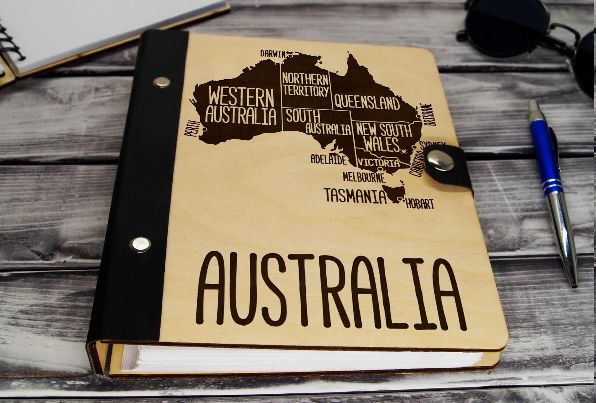 Eco Friendly Notebook Australia Map Ornament Wooden Journal - Etsy