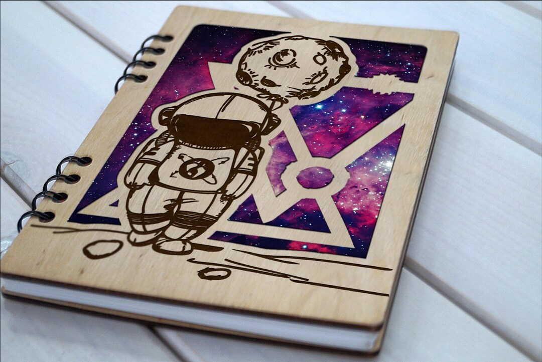 Wooden Diary Astronaut Print Custom Scrapbook Engraved Notebook Eco ...