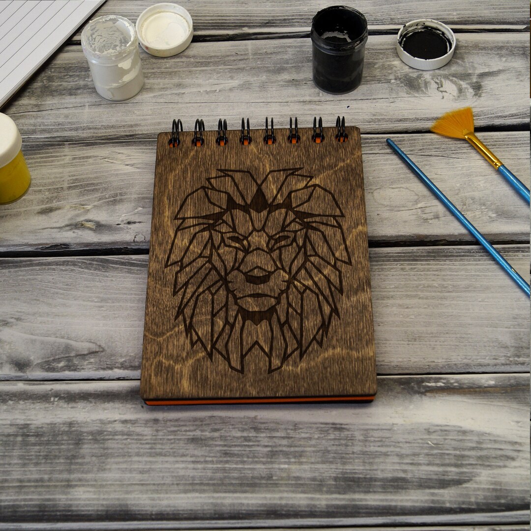 Binder Planner Lion Gift Spiral Notepad Animal Print Wooden Diary ...