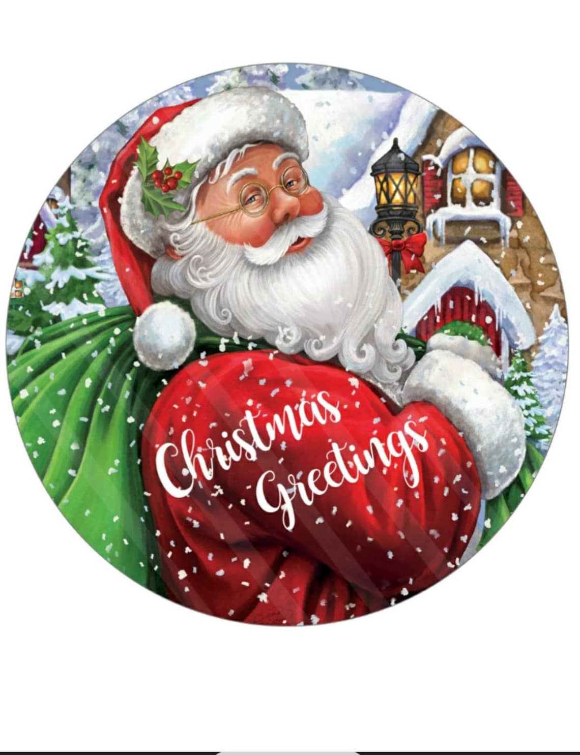 Santa Round Wreath Sign, Christmas Wreath Attachment, Holiday Wreath ...