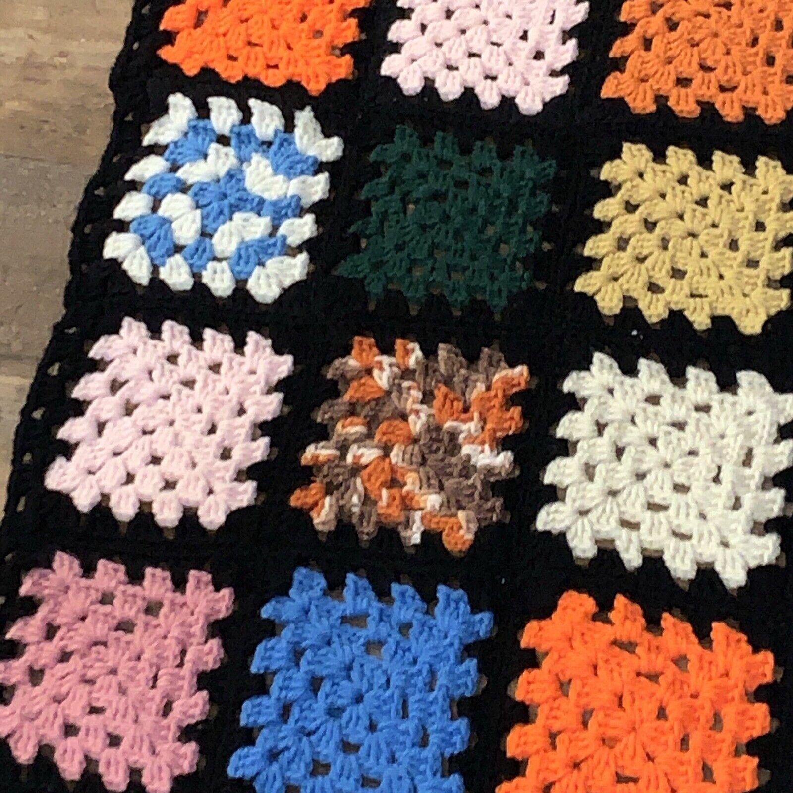 Vtg GRANNY SQUARE AFGHAN Crochet Cottage Core Throw Blanket 66”x43 ...