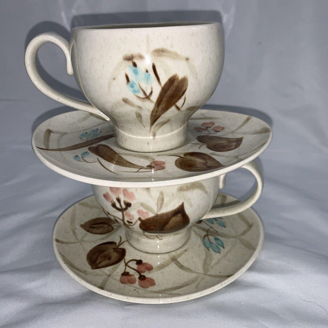 4 PC Vtg Red Wing Random Harvest Stoneware Pottery 2 Cup & 2 Saucer TS4 ...