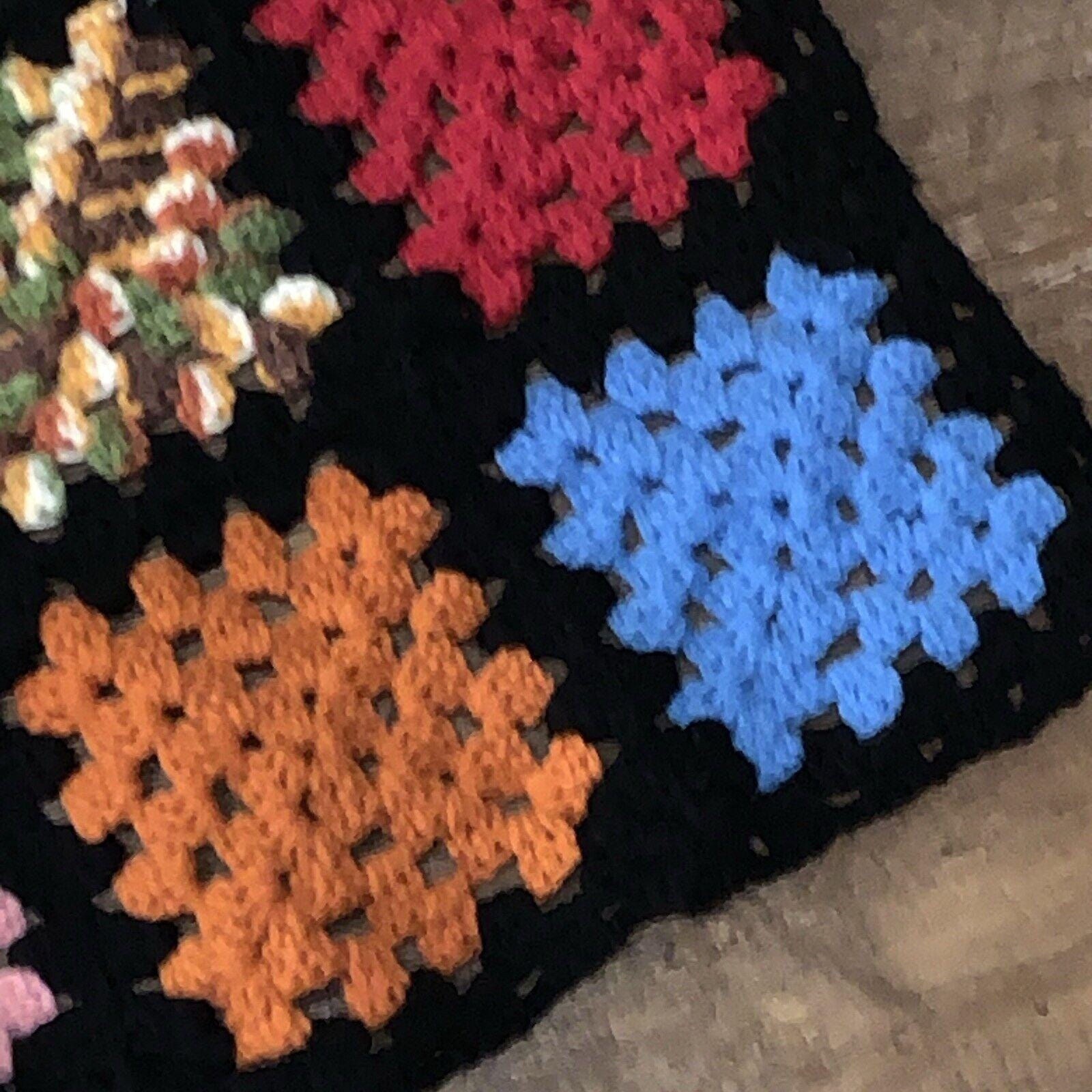 Vtg GRANNY SQUARE AFGHAN Crochet Cottage Core Throw Blanket 66”x43 ...