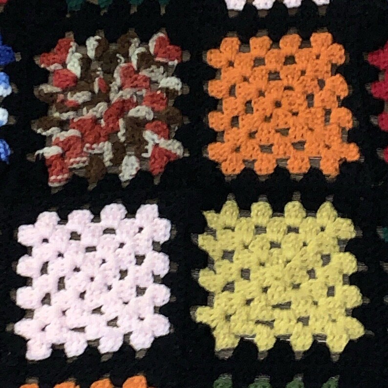 Vtg GRANNY SQUARE AFGHAN Crochet Cottage Core Throw Blanket 66”x43 ...