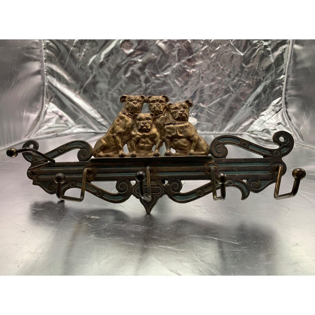HL Judd Vintage Cast Iron Bulldogs Wall Hook Rack Ornate Design ...