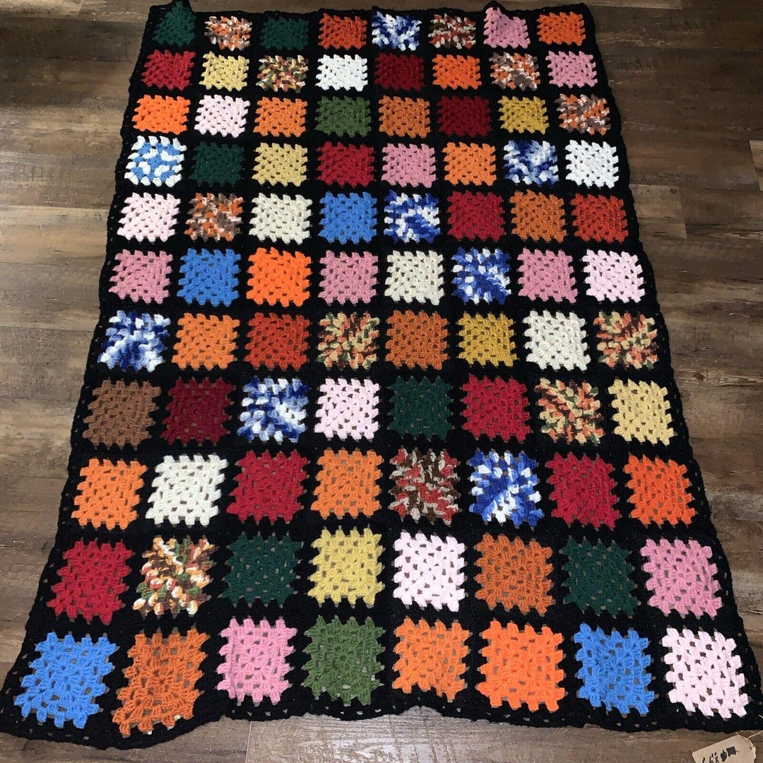 Vtg GRANNY SQUARE AFGHAN Crochet Cottage Core Throw Blanket 66”x43 ...