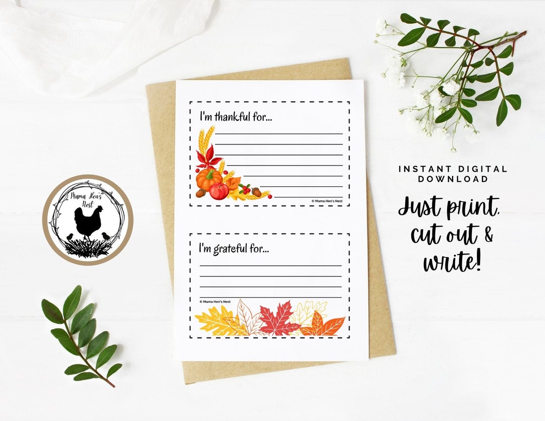 Thankful Grateful Note Card Thanksgiving Printable Digital Download US ...