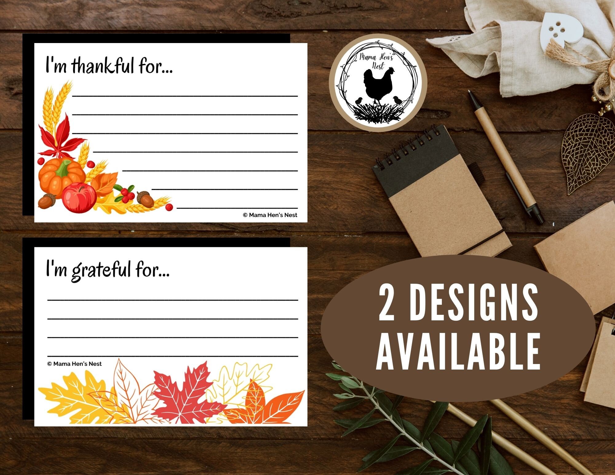 Thankful Grateful Note Card Thanksgiving Printable Digital Download US ...