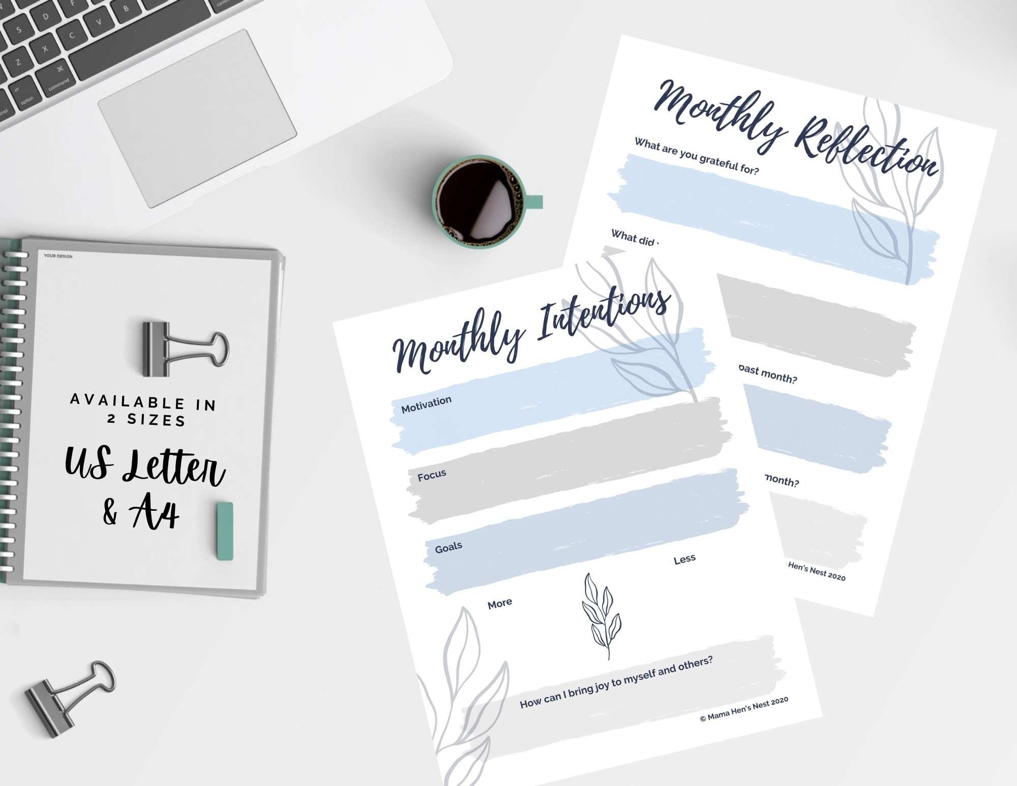 Monthly Intentions and Reflection 2-page Planner Printable Digital ...