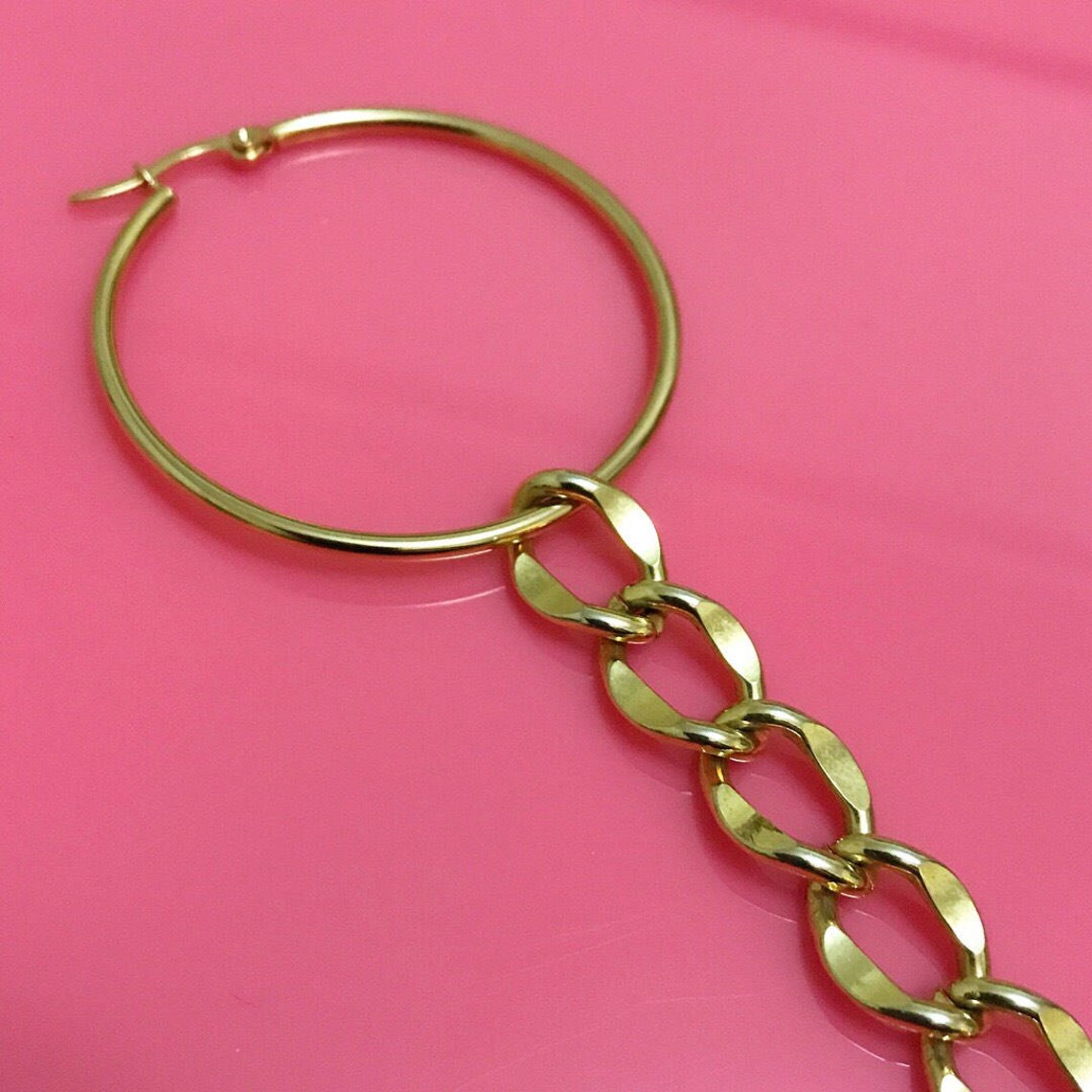 Gold Chain Half Moon Hoop | Etsy