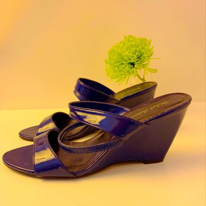 Patent Snakeskin Blue Wedges - Etsy