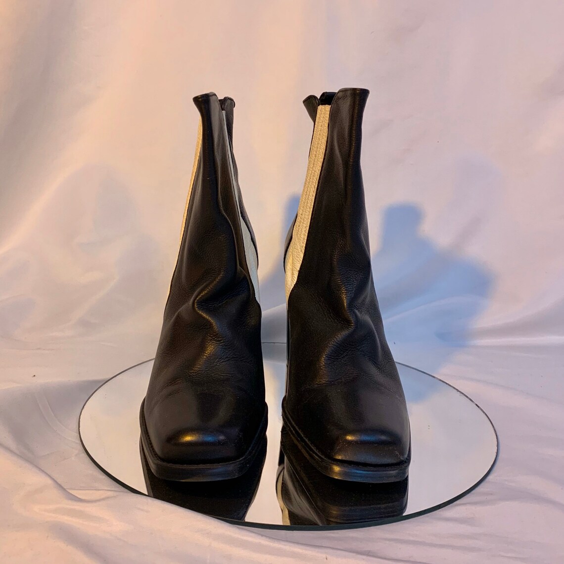 Black and White Stripe Chelsea Moto Boot | Etsy