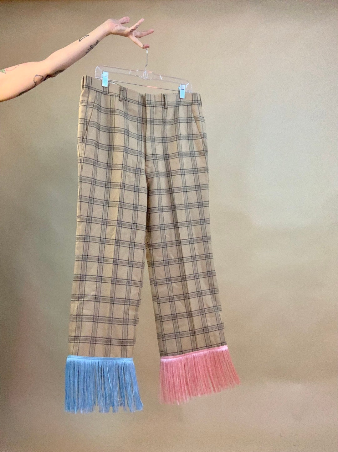 Fringe Cropped Plaid 70’s Window Pane Pants - Etsy