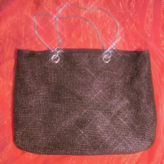 Xl woven straw grommet + chain tote - Gem