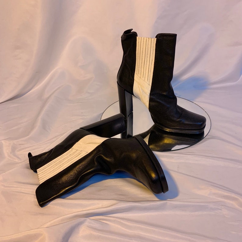 Black and White Stripe Chelsea Moto Boot - Etsy