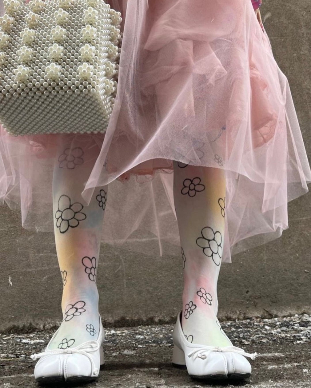 Recycled Tights, Hand Drawn Daisy Tights, Big Flower Tights, Plus Size ...