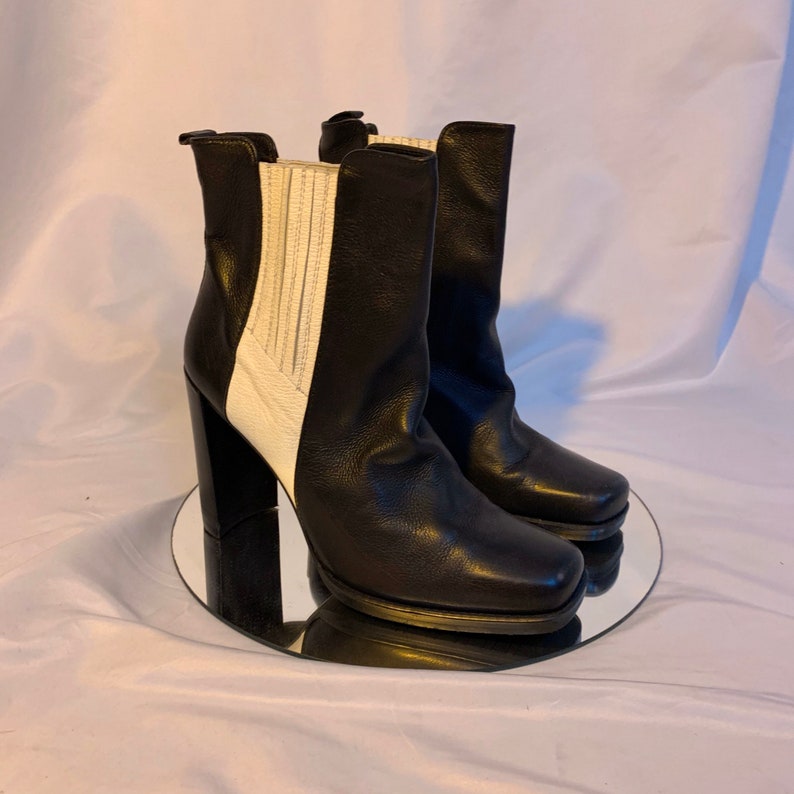 Black and White Stripe Chelsea Moto Boot | Etsy