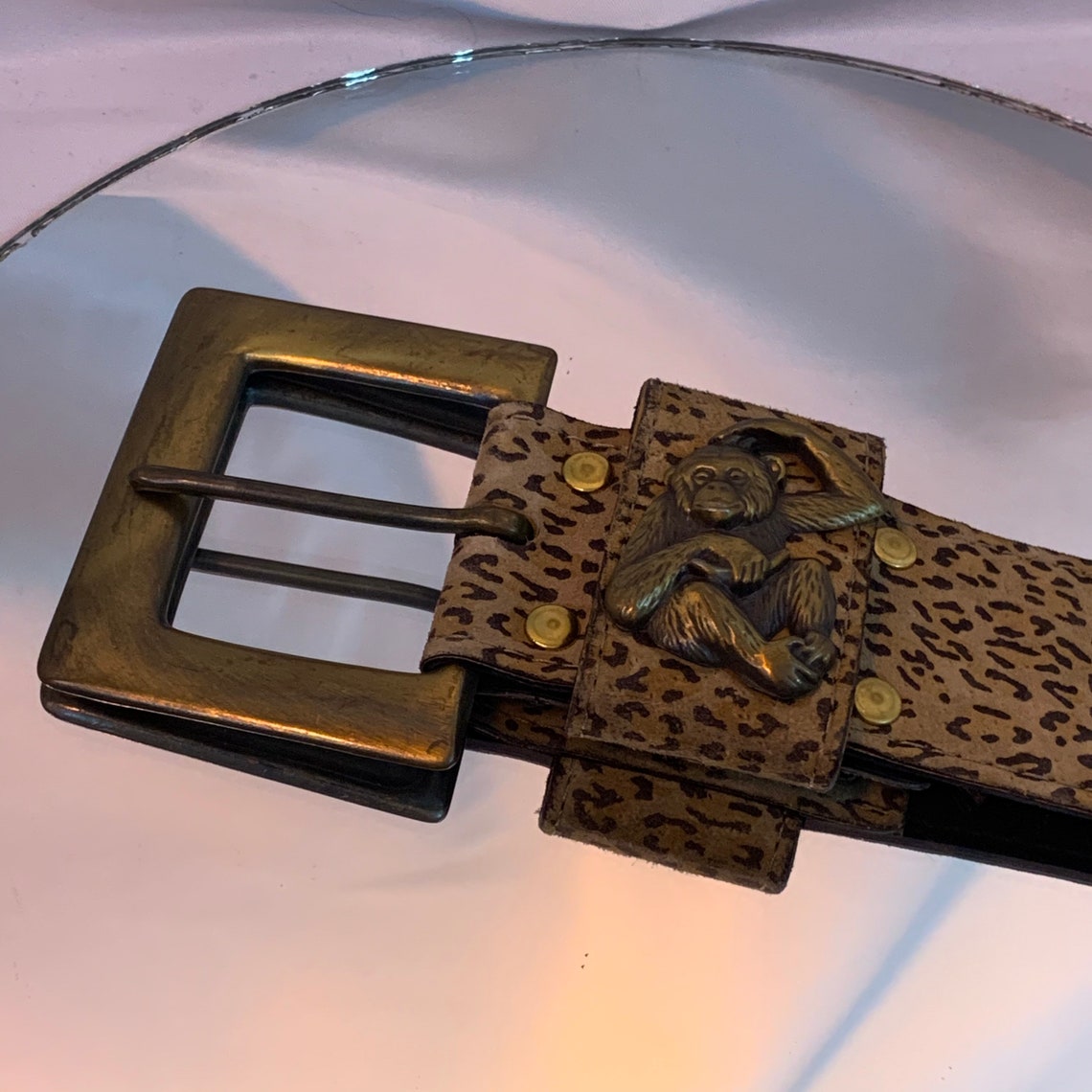 Leopard Suede Brass Monkey Belt | Etsy