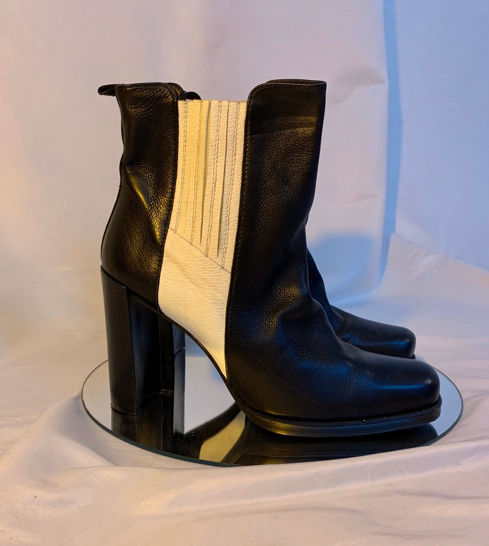 Black and White Stripe Chelsea Moto Boot - Etsy