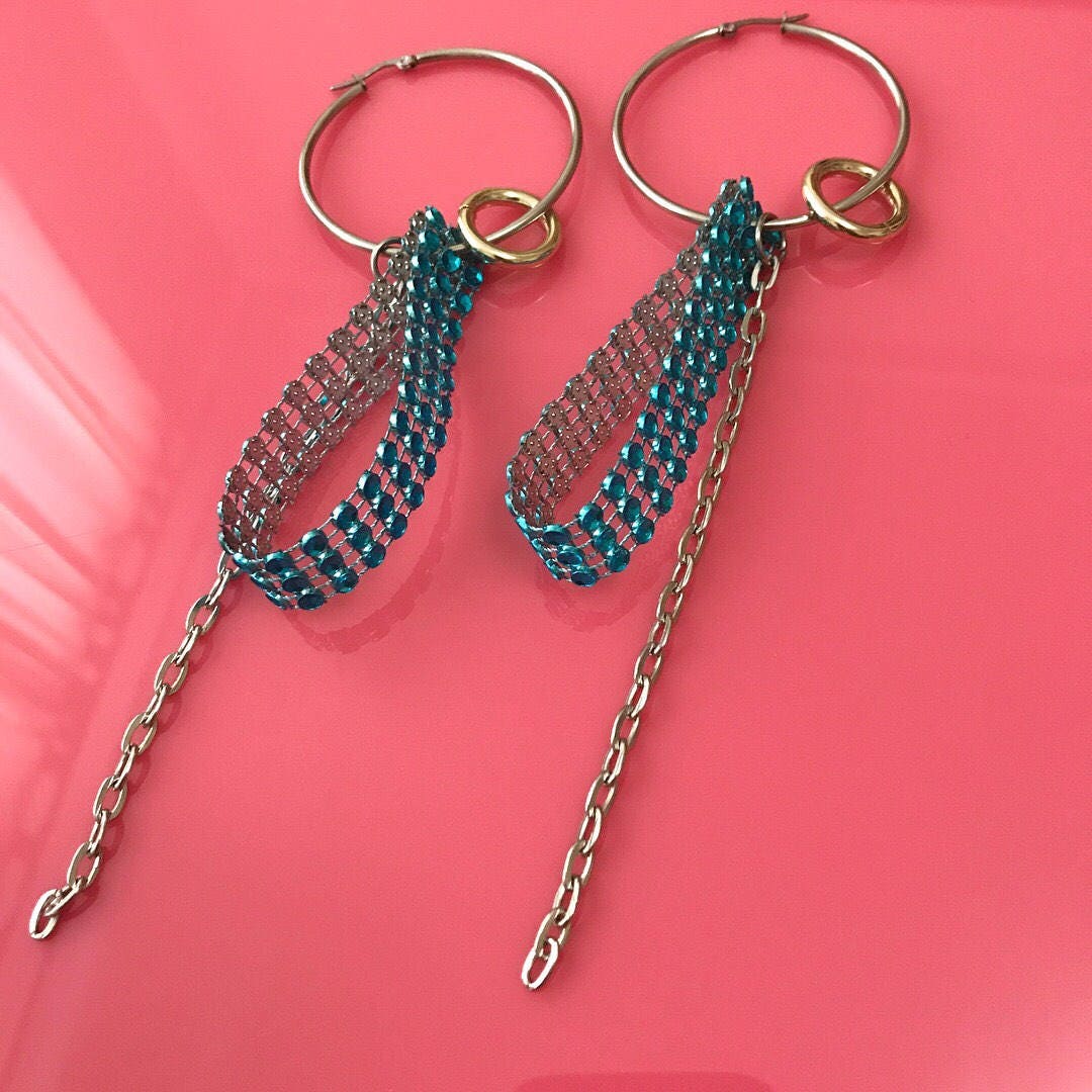 Sparkle Chain Drop Hoops - Etsy
