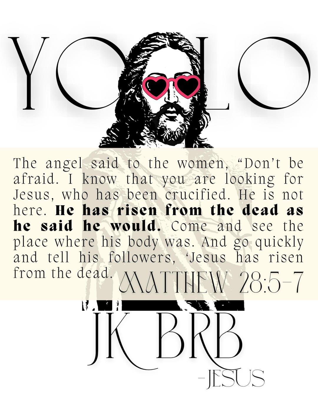 Jesus YOLO JK BRB Risen From the Dead Matthew Inspirational Digital ...