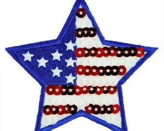 Star USA Flag Iron on Patch USA Flag Applique Sequin Embroidered Iron ...