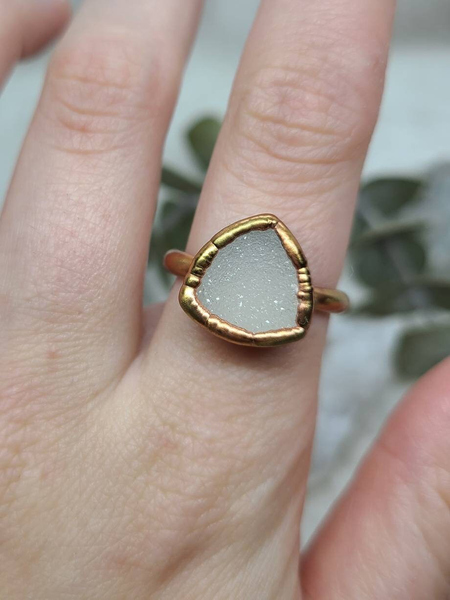 Size 7.5 Sparkly Druzy Quartz Copper Electroformed Ring Natural Quartz ...