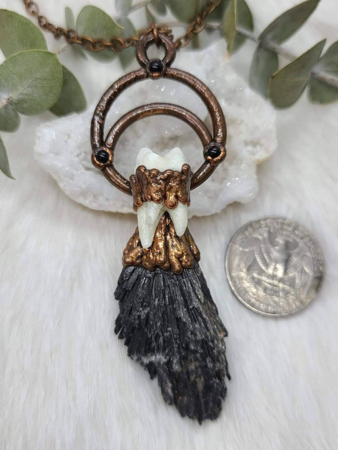 Real Human Tooth Copper Electroformed Black Kyanite Amulet - Etsy