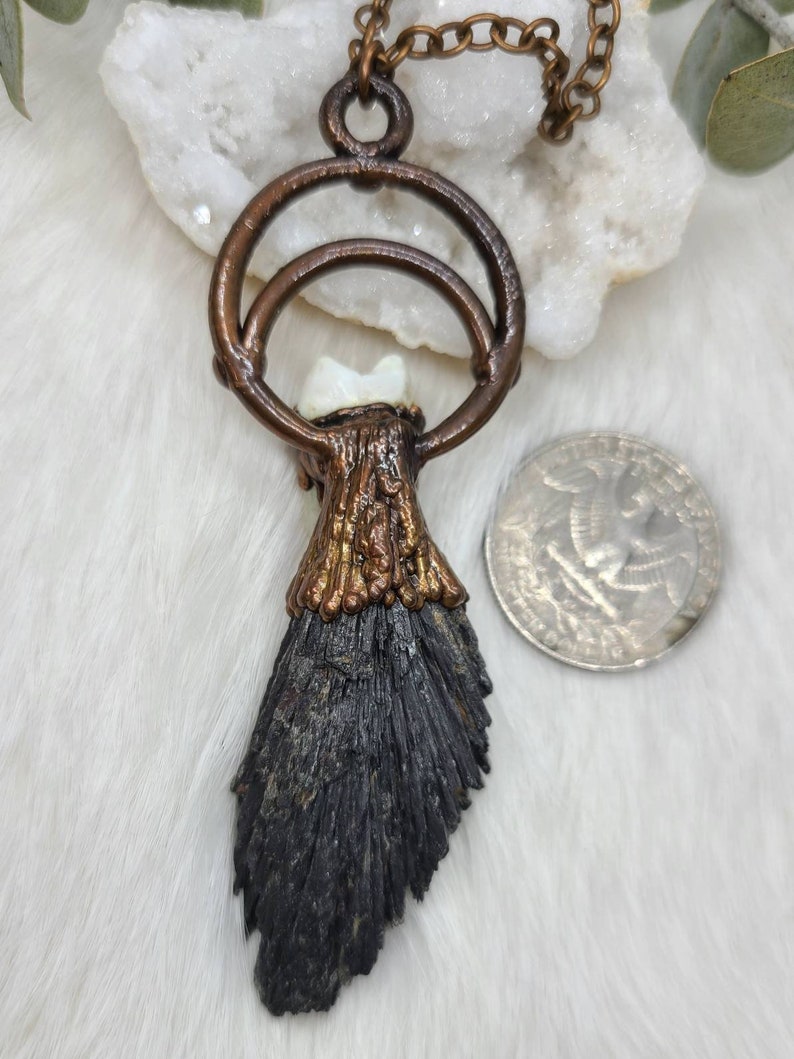 Real Human Tooth Copper Electroformed Black Kyanite Amulet - Etsy