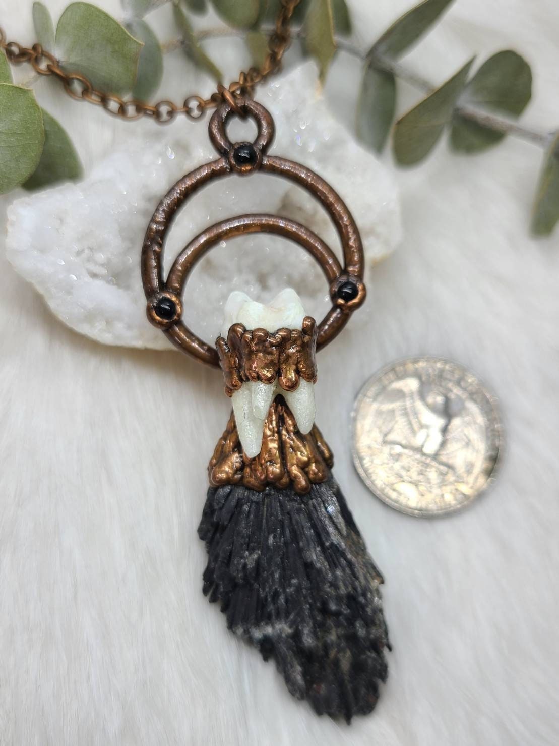 Real Human Tooth Copper Electroformed Black Kyanite Amulet - Etsy