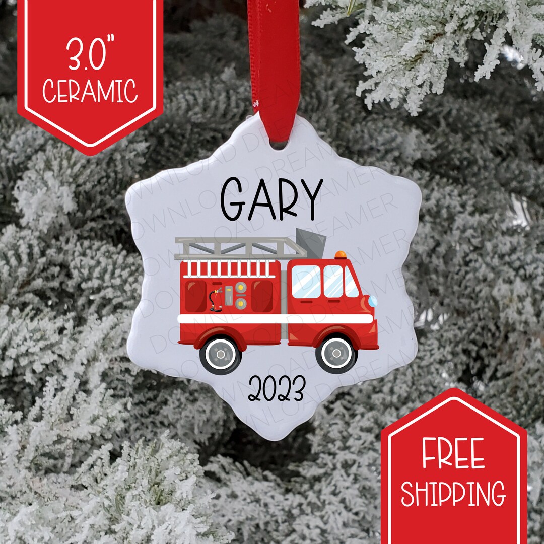 Fire Truck Ornament Ceramic Firefighter Custom Name Personalized - Etsy