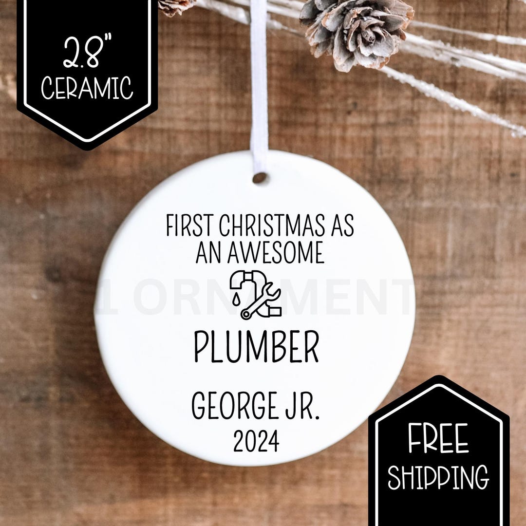 Personalized Plumber Christmas Ornament: First Christmas, Ceramic Disc ...