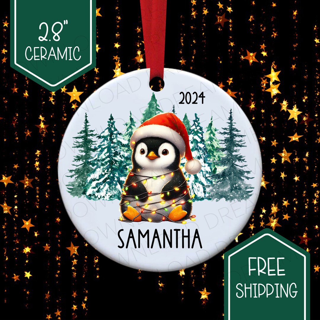 Penguin Christmas Ornament Tree Custom Name Personalized Gift Lights - Etsy