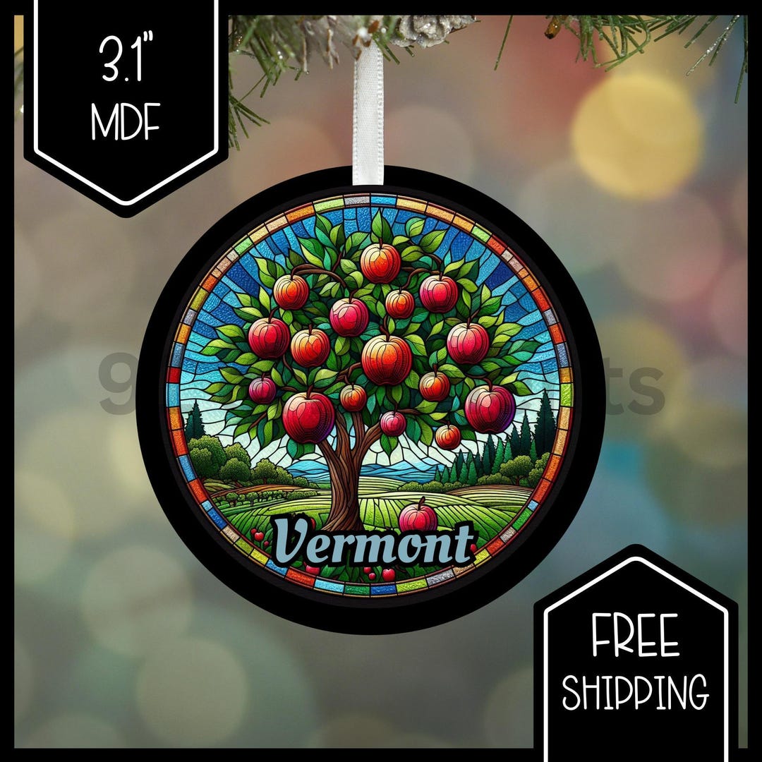 Vermont Ornament: Faux Stained Glass Apple Tree Keepsake - Etsy